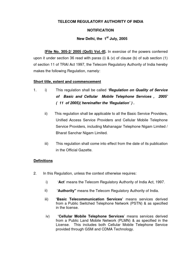 Regulations TRAI QoS Report | PDF | Quality Of Service | Cellular Network