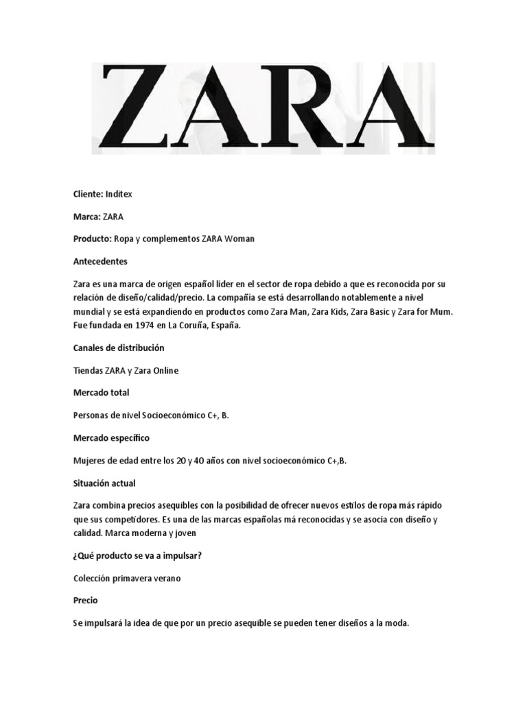 Brief de Zara - Ejemplo | PDF