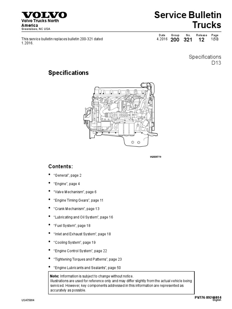 Volvo D13 Engine Specifications Guide | PDF | Piston | Fuel Injection
