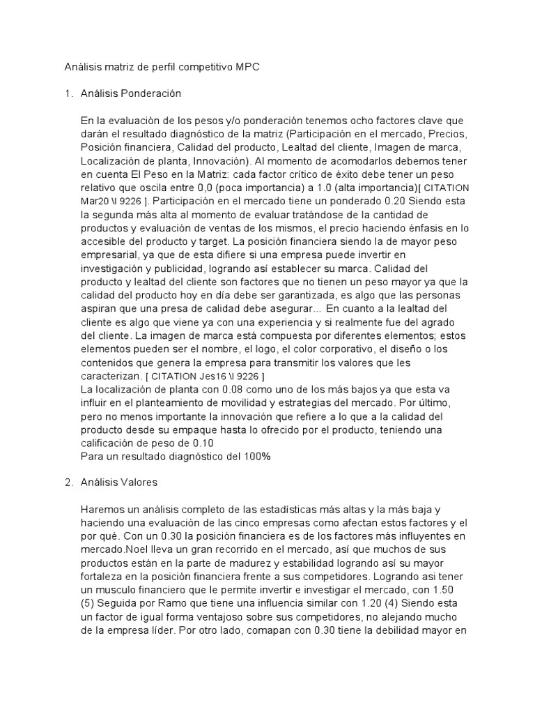 Análisis de Matriz de Perfil Competitivo | PDF | Marca | Producto (Negocio)