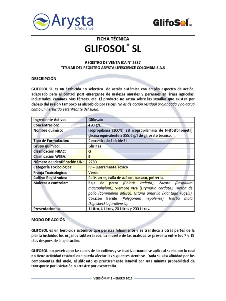 Ficha Técnica de Glifosol SL | PDF | Fotosíntesis | Biosíntesis