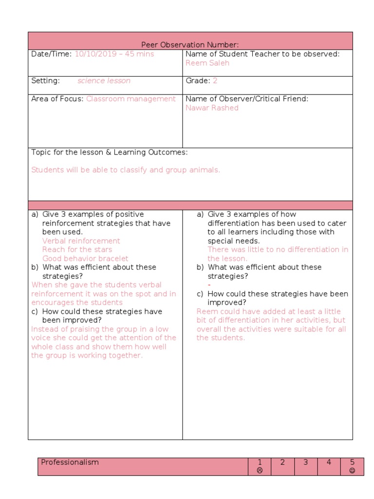 Observation 1 | PDF | Educational Assessment | Lesson Plan
