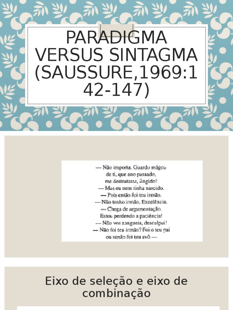 Sintagma e Paradigma na Linguística | PDF | Artes Linguísticas e Disciplina