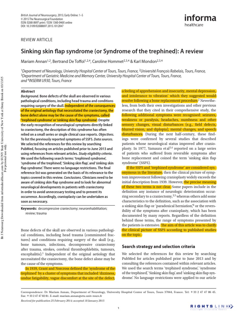 Sinking Skin Flap Syndrome or Syndrome of The Trephined A Review - Ok ...