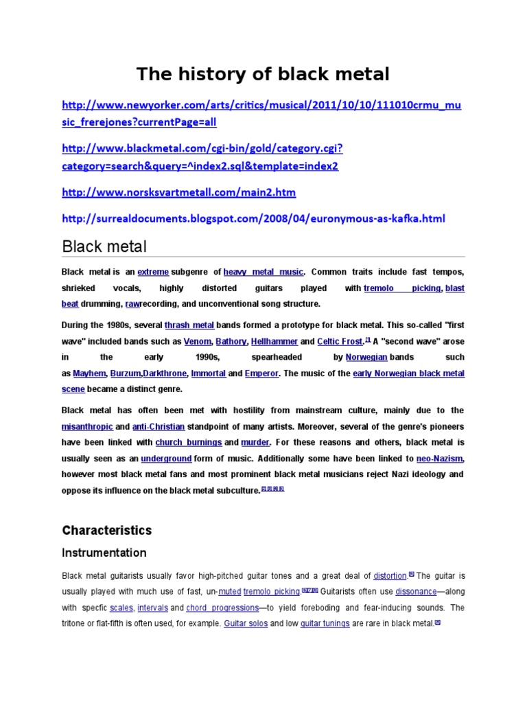 Origins and History of Black Metal | PDF | Musical Subgenres ...