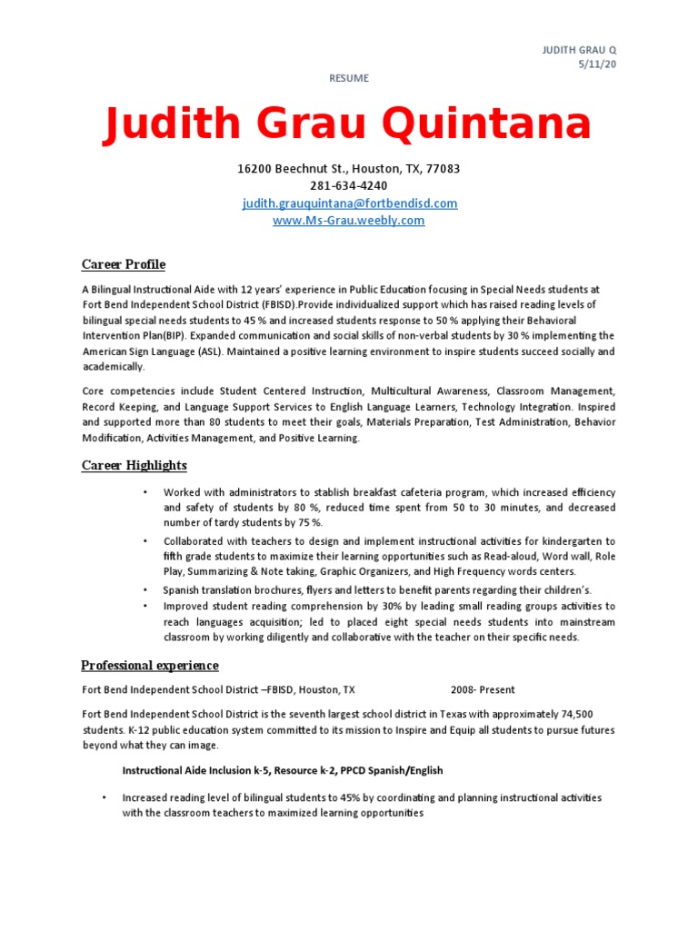Judith Resume | Download Free PDF | Special Education | Teachers