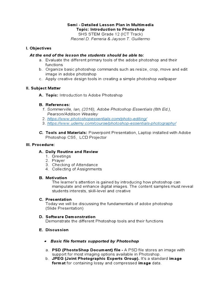 ICT Detailed Lesson Plan | PDF | Adobe Photoshop | Graphic Design
