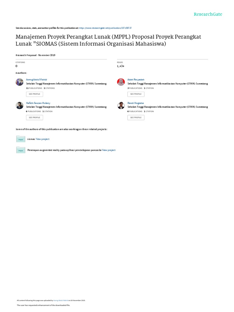 Manajemen Proyek Perangkat Lunak (MPPL) Proposal Proyek Perangkat Lunak "SIOMAS (Sistem ...