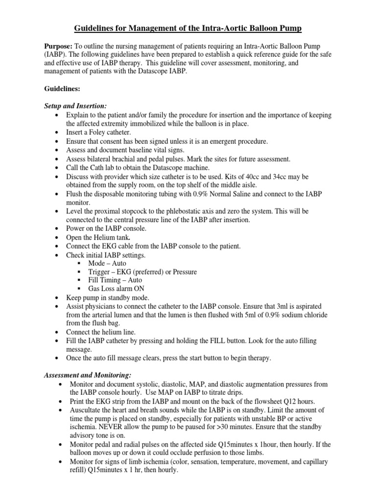IABP Nursing Management Guidelines | PDF | Pulse | Catheter