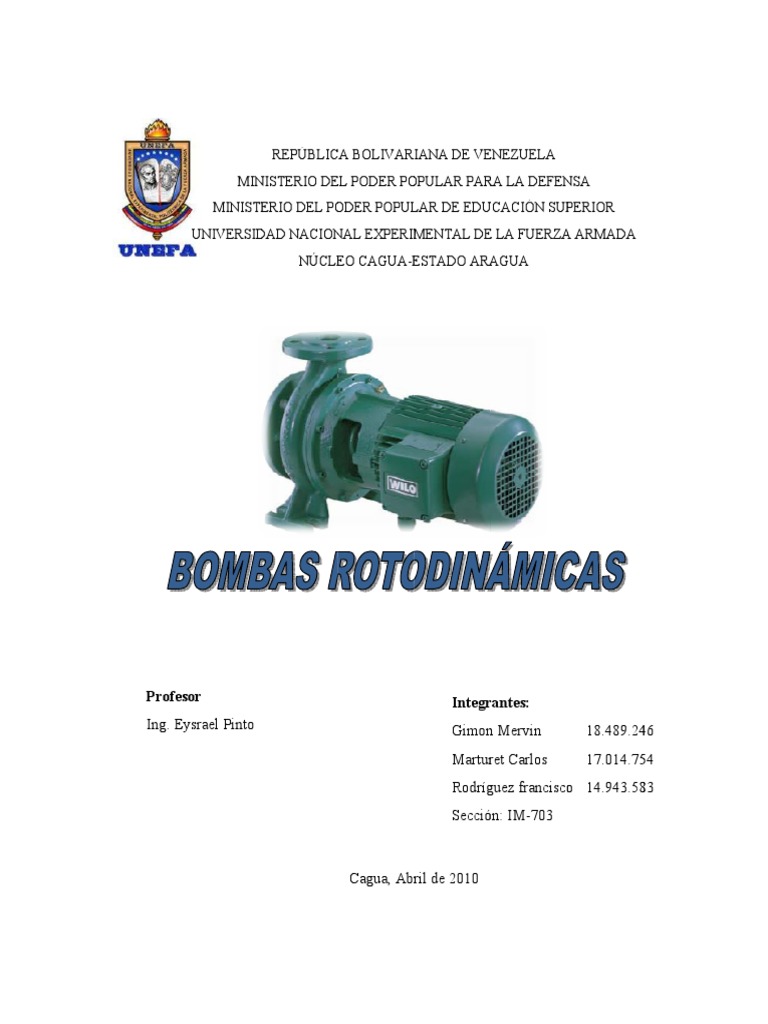 Bombas Rotodinamicas | PDF | Bomba | Presión