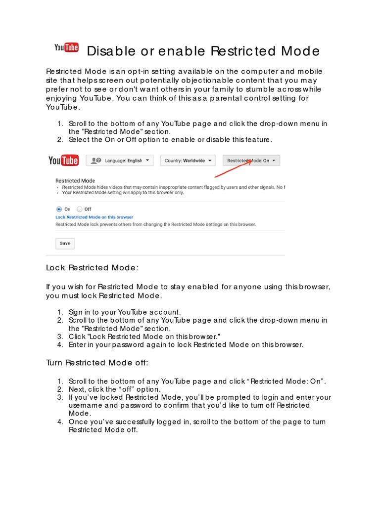 Disable or Enable Restricted Mode | PDF | You Tube | Computer Mediated ...