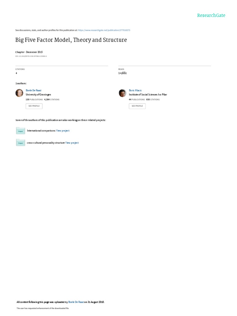 Article - Big Five Factor Model, Theory and Structure | PDF ...