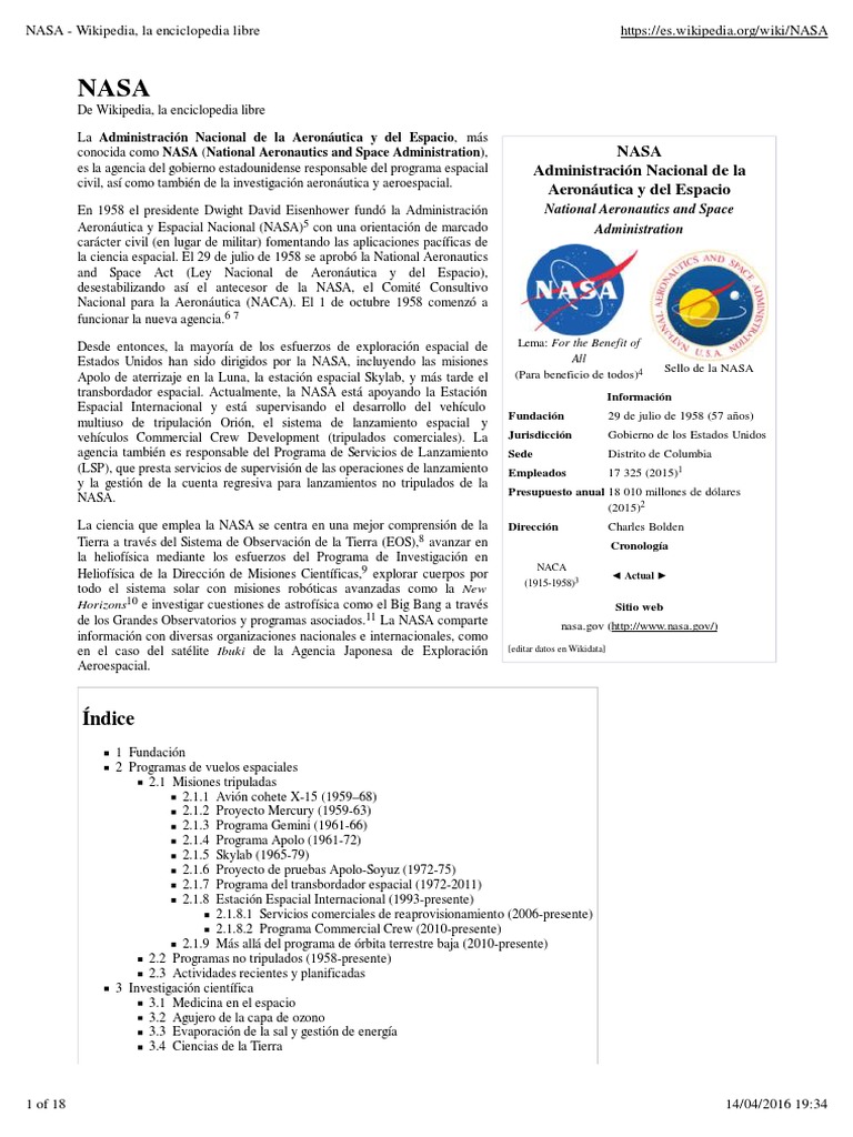 Historia de La NASA PDF | PDF | Nasa | Estación Espacial Internacional