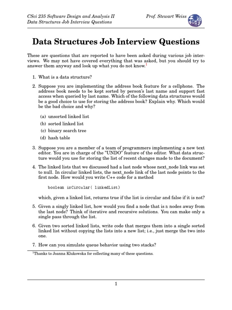 Data Structures Job Interview Questions: Thanks To Joanna Klukowska For ...