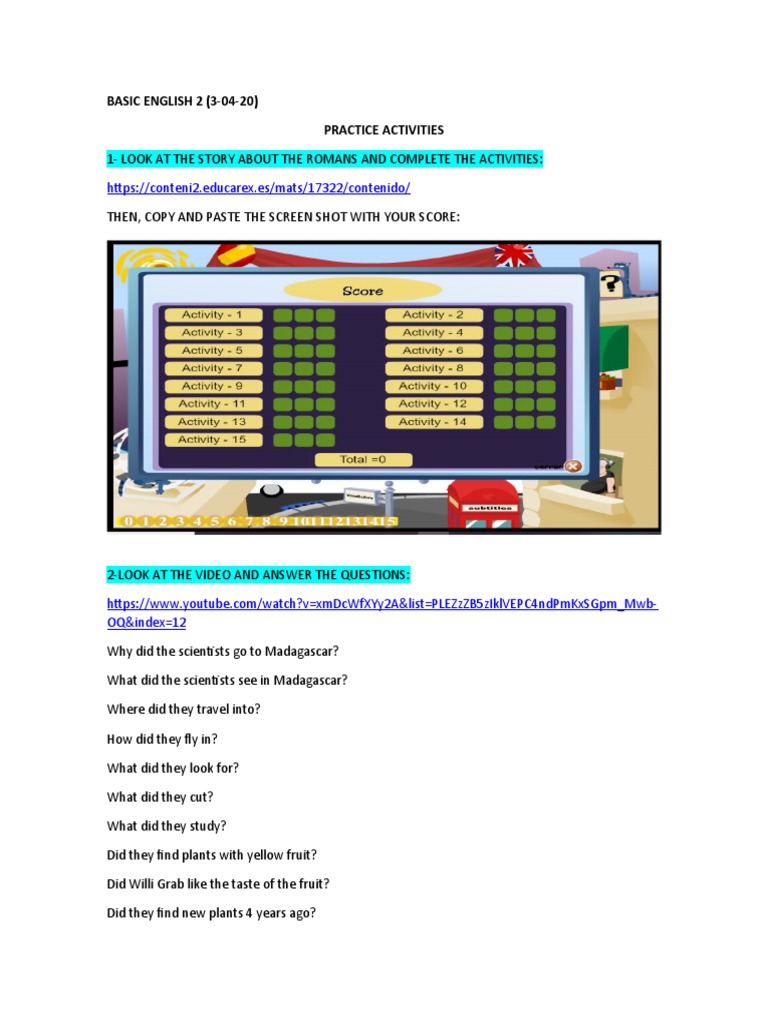 Basic English 2: Roman Story & Madagascar Video Activities | PDF ...