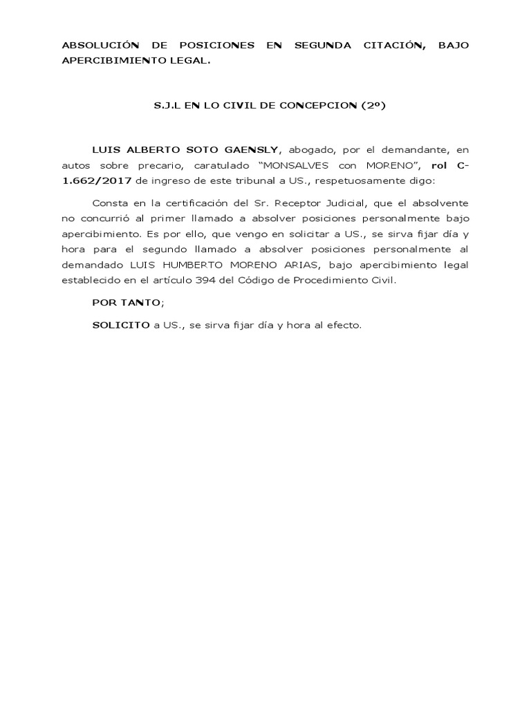Absolución de Posiciones en Segunda Citación | PDF | Ciencias sociales
