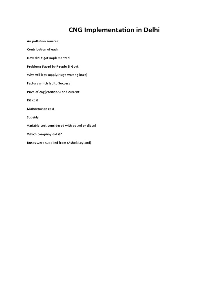 CNG Implementation in Delhi | PDF | Air Pollution | Natural Gas