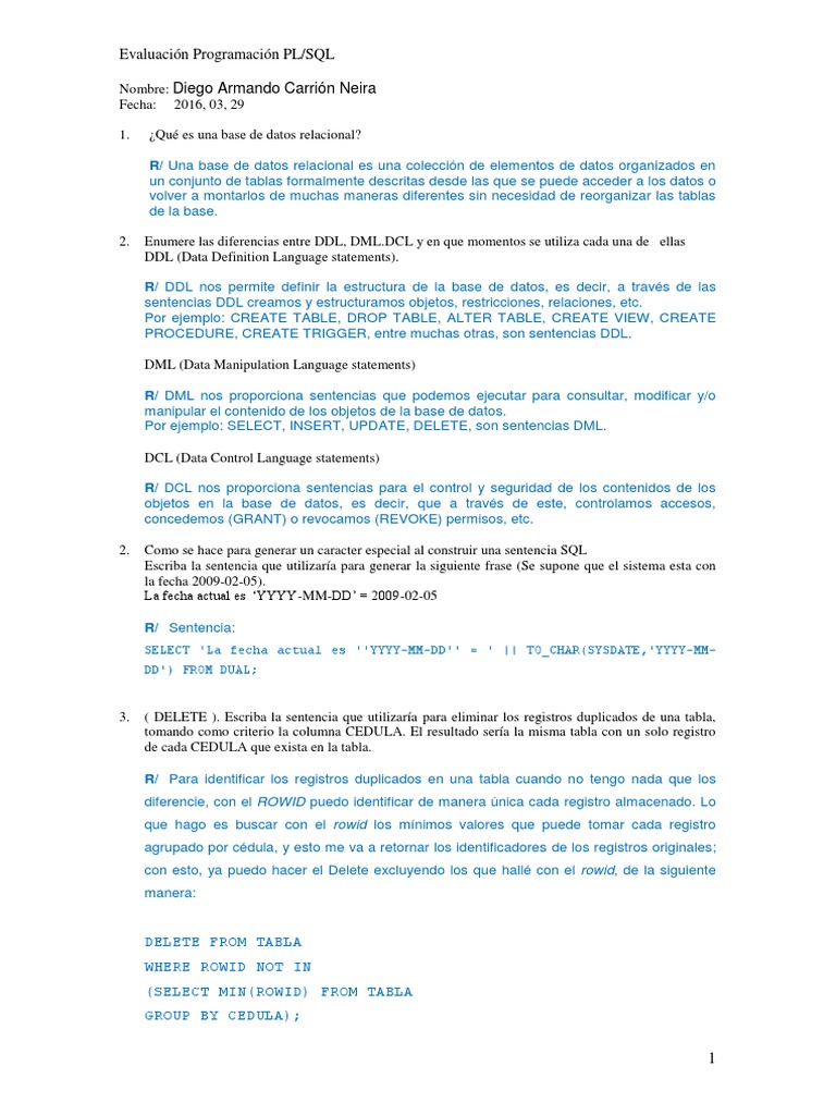 Examen PL-SQL de Entrevista de Trabajo | PDF | Herramientas de programación | SQL