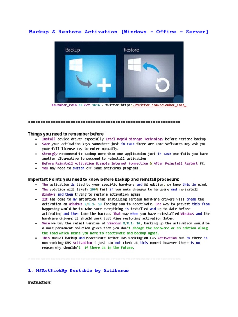 Backup & Restore Activation (Windows - Office - Server) | PDF | Microsoft Windows | Backup