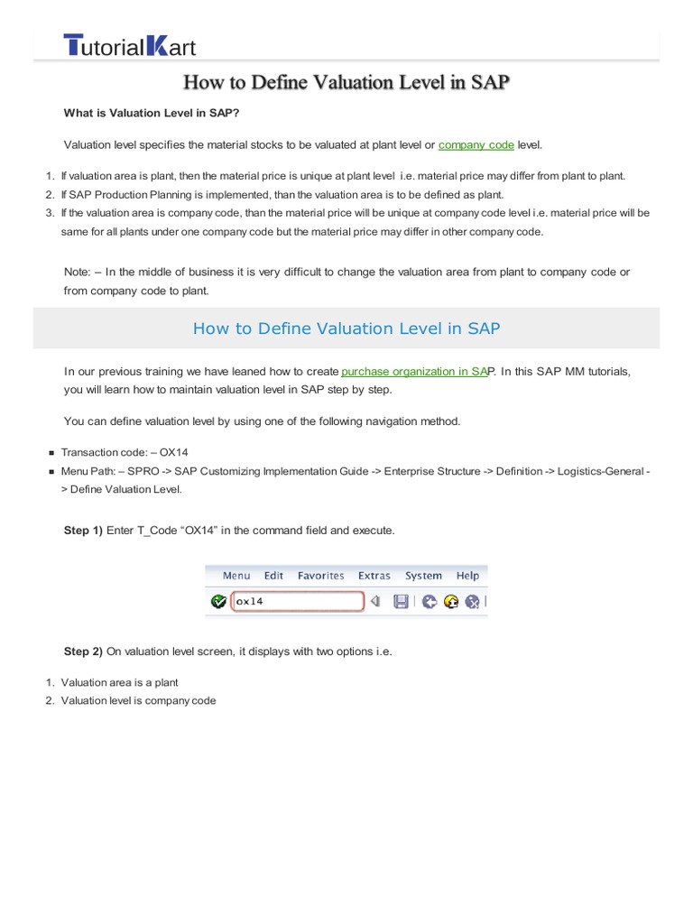 How To Define Valuation Level in Sap PDF | PDF | Valuation (Finance ...