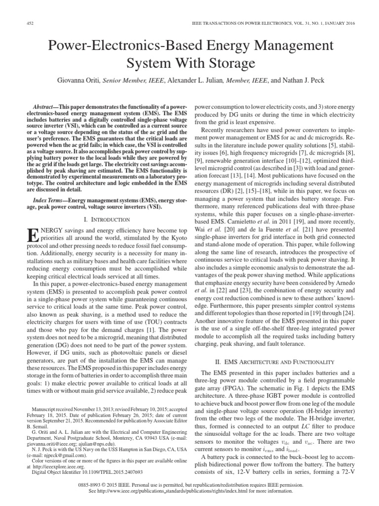 Power-Electronics-Based Energy Management System With Storage | PDF | Rectifier | Electrical Grid