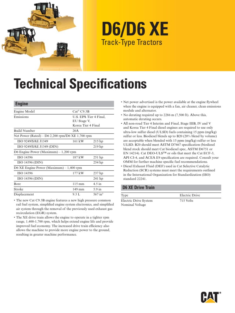 Technical Specs D6 and D6 XE Dozers | PDF | Horsepower | Biodiesel