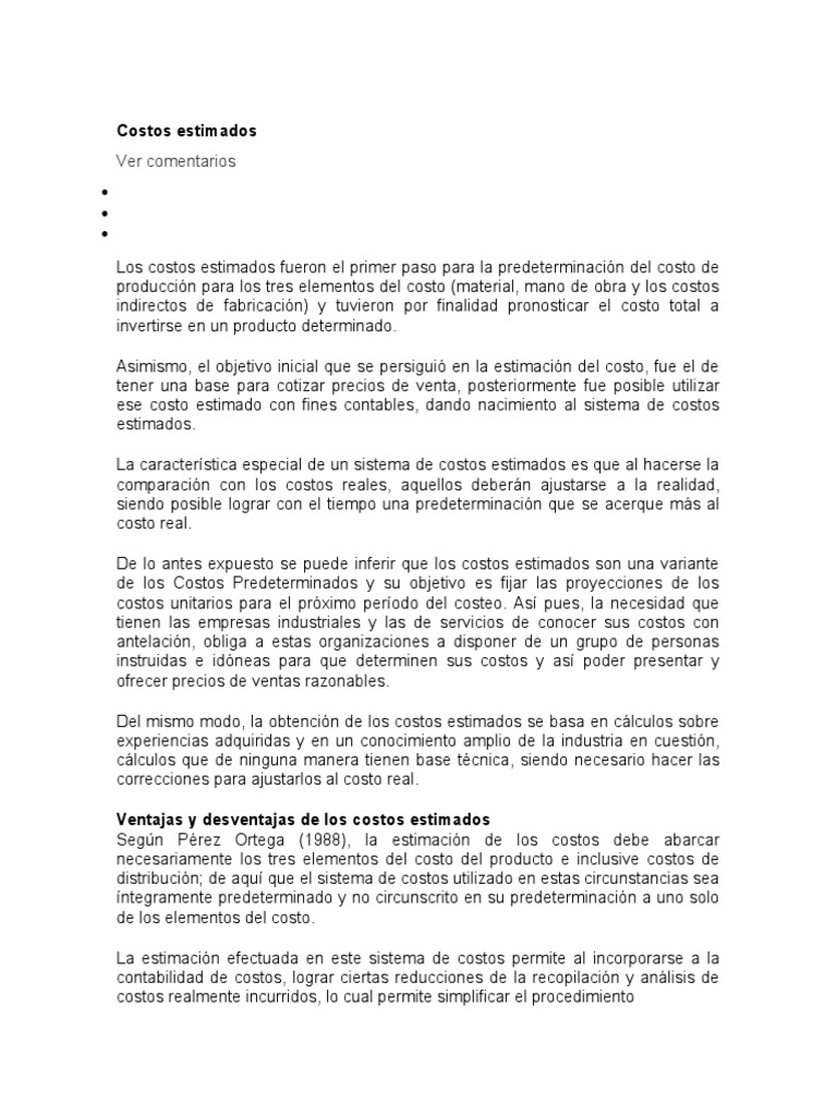 Costos Estimados | PDF | Costo | Contabilidad