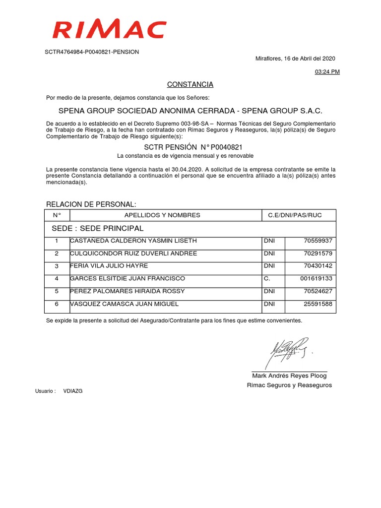 Constancia SCTR Pension | PDF