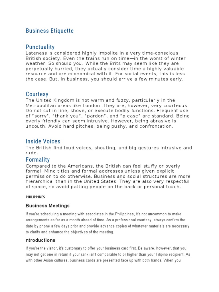 Business Etiquette Punctuality | PDF