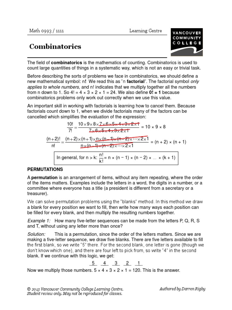 Math0993 1111 Combinatorics Pdf Permutation Numbers