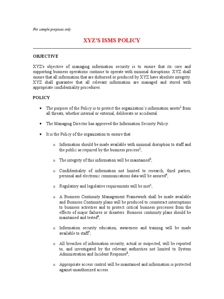 Xyz'S Isms Policy: Objective | PDF | Information Security | Security