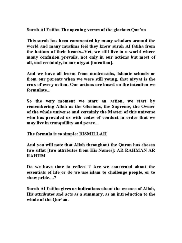 The Beautiful Surah Which Opens The Quran: Al Fatiha | PDF | Surah | Quran