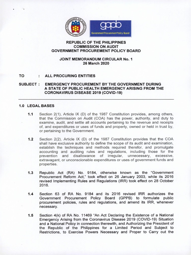 Mergency Procurement by The Government During A State of Public Health ...