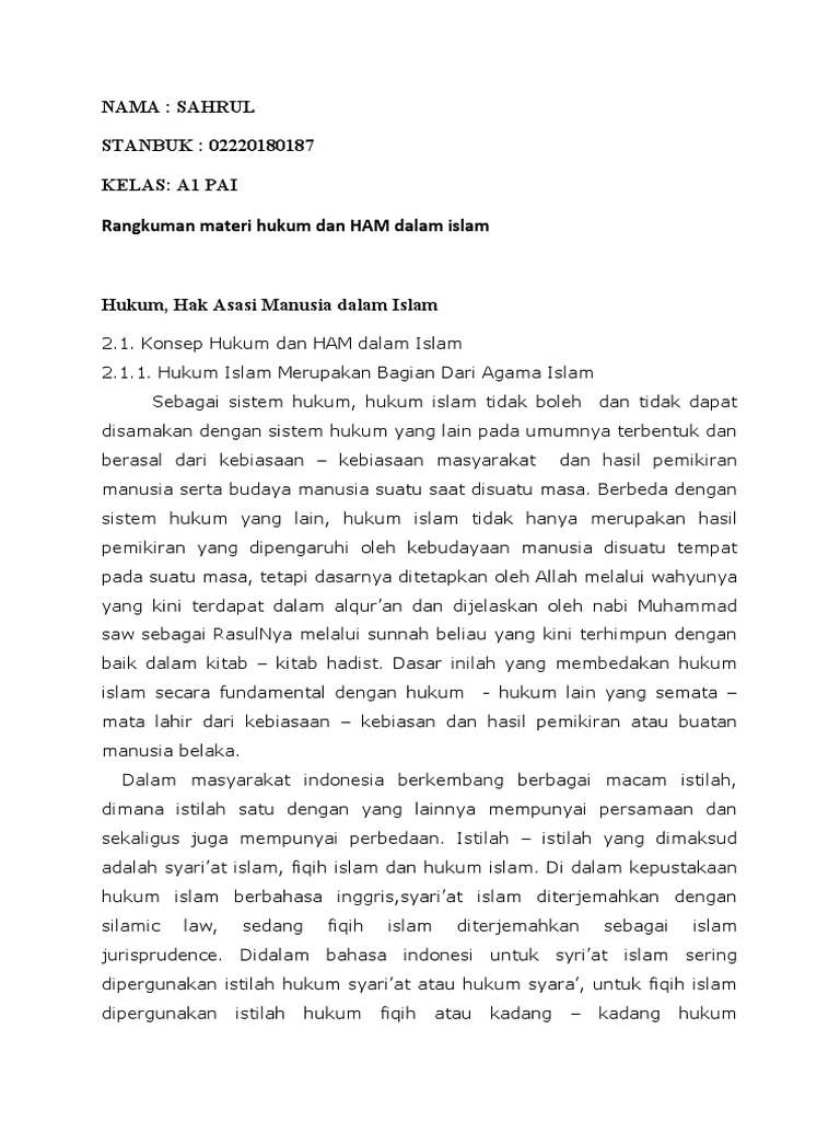 Hukum dan HAM dalam Islam: Konsep Dasar | PDF