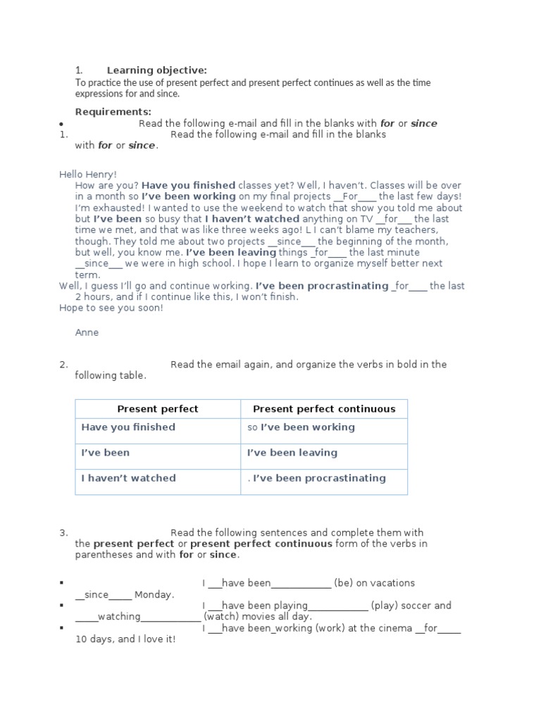 Learning Objective:: Present Perfect Present Perfect Continuous | PDF | Linguistic Typology ...