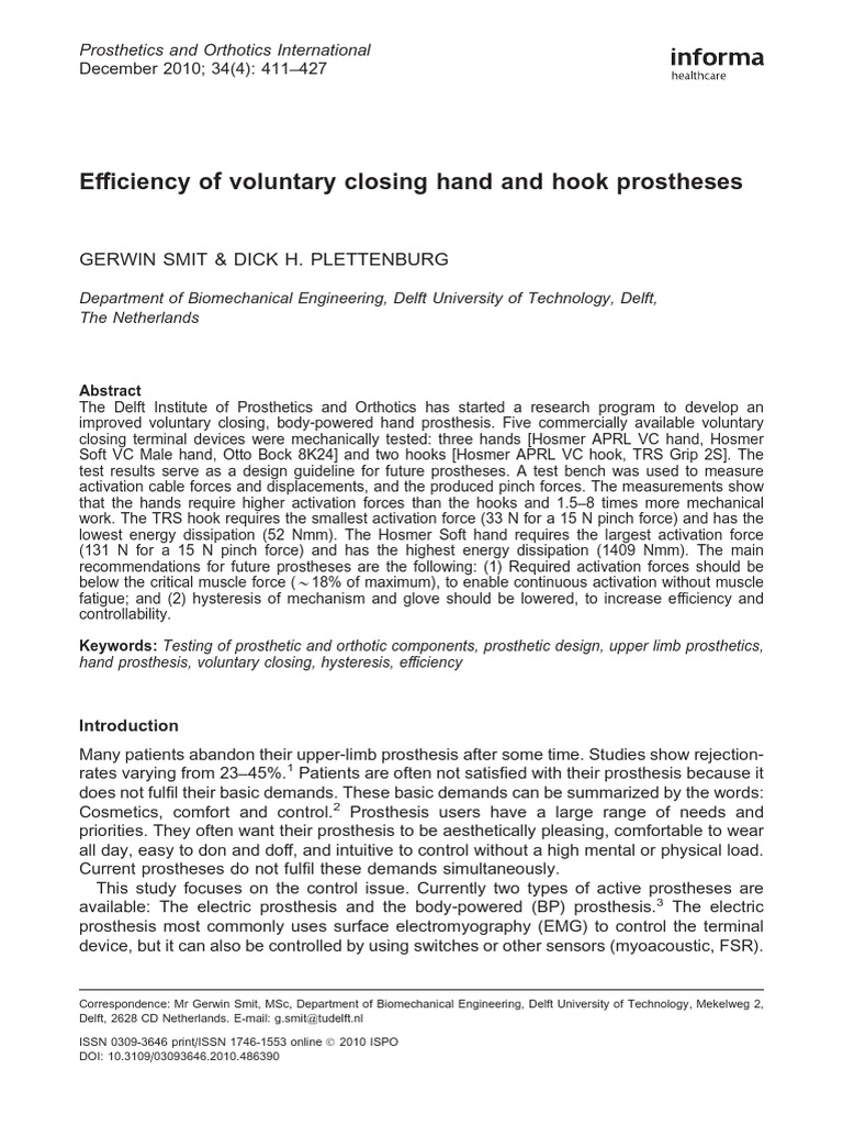 4 - Efficiency of Voluntary Closing Hand | PDF | Prosthesis | Nature