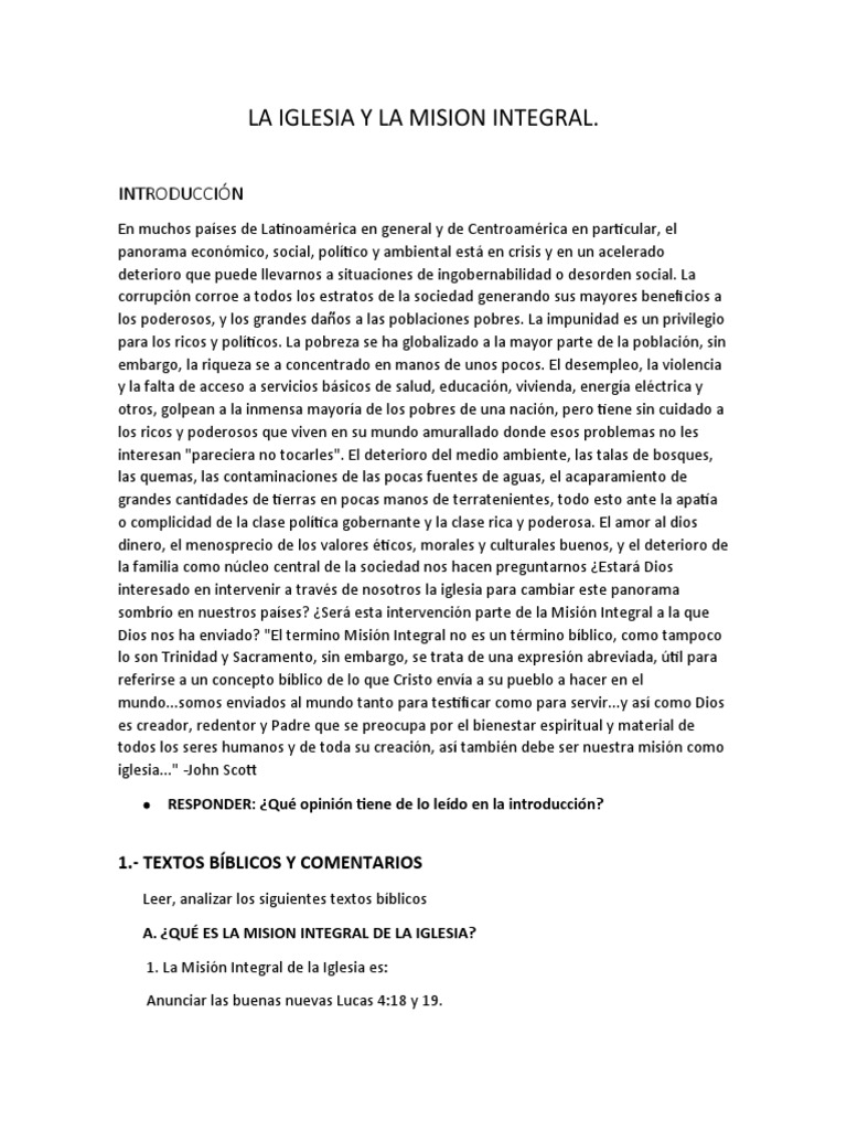 Misión Integral de la Iglesia hoy | PDF | Jesús | Iglesia cristiana