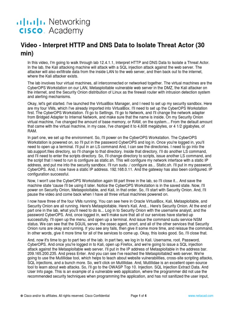 12.4.1.1 Video - Interpret HTTP and DNS Data To Isolate Threat Actor PDF | PDF | Domain Name ...