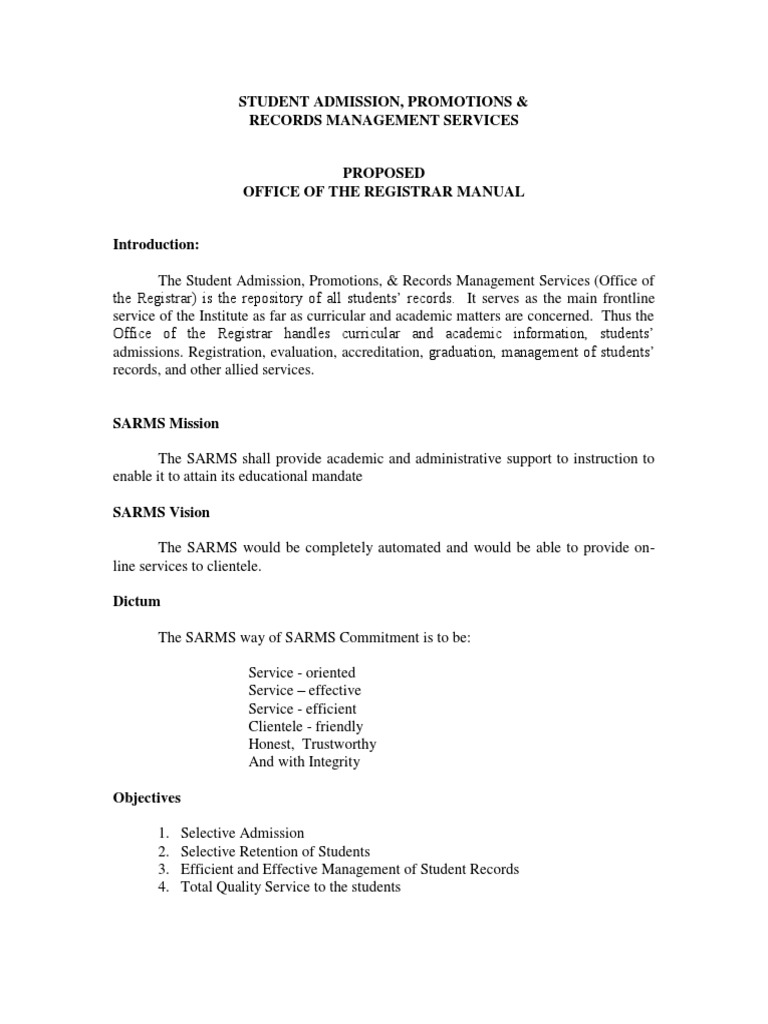 Registrar Manual | PDF | University And College Admission | Classified ...