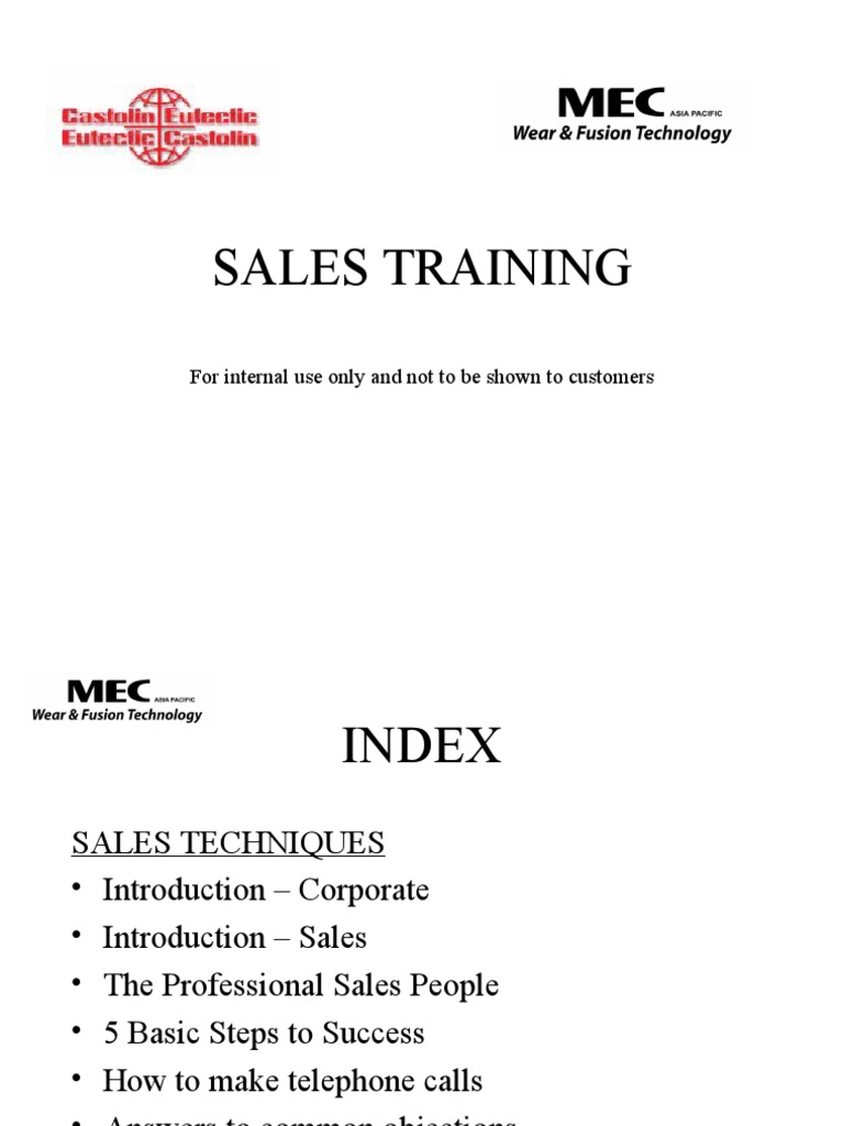 Sales Training: For Internal Use Only and Not To Be Shown To Customers ...