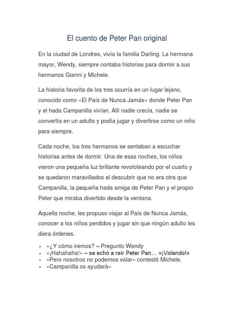 El Cuento de Peter Pan Original | Descargar gratis PDF | Peter Pan ...