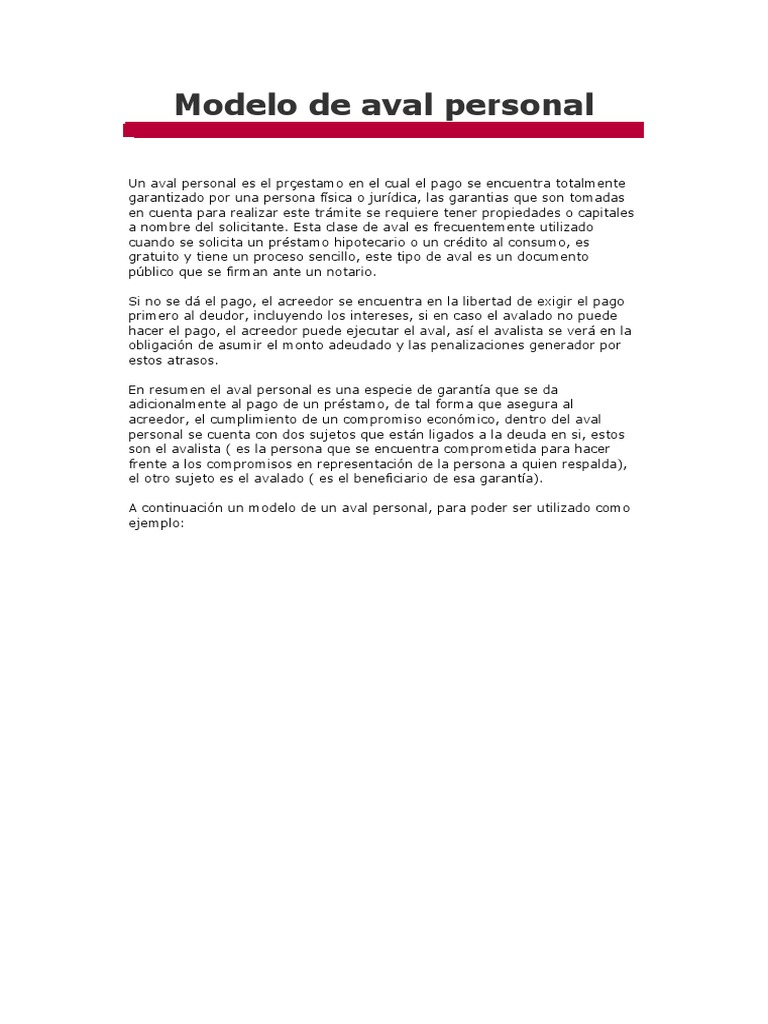 Modelo de Aval Personal | PDF | Pagos | Gobierno