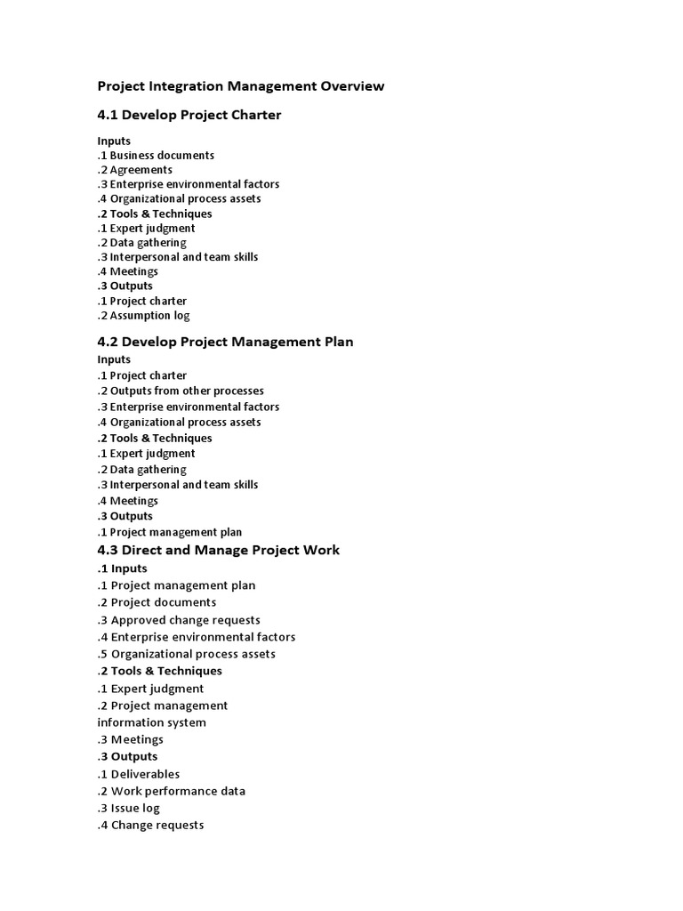 An Overview of the Key Project Integration Management Processes and ...