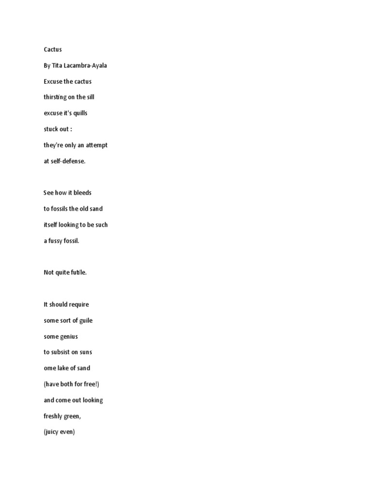 Cactus by Tita Lacambra | PDF | Poetry