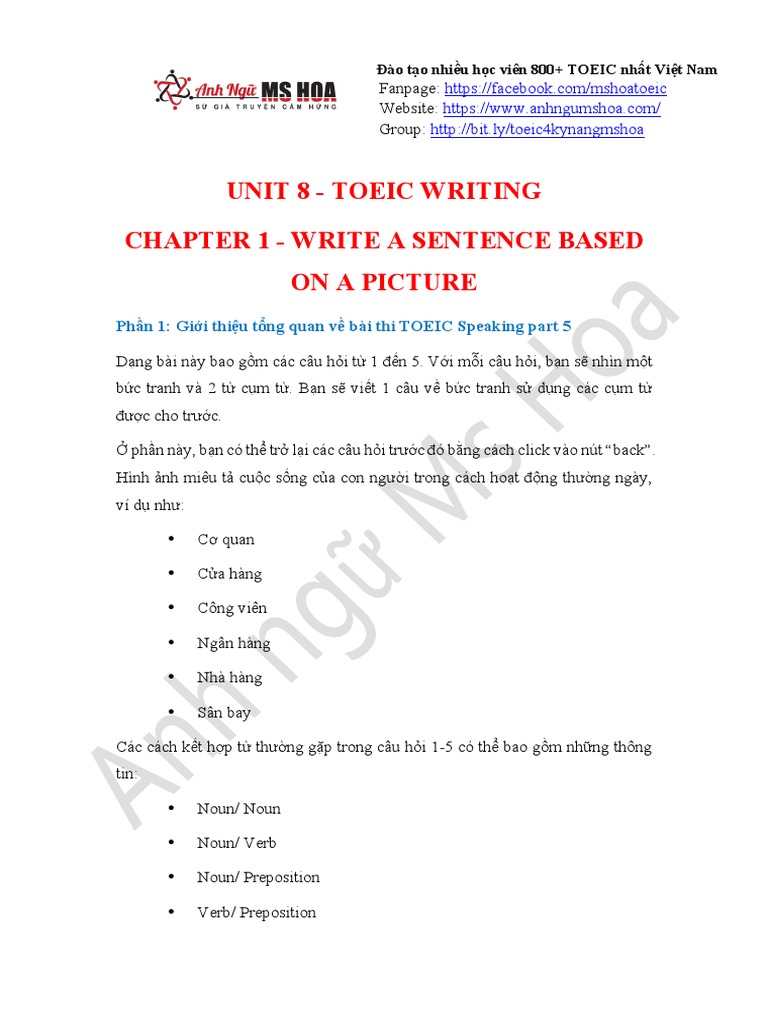 Unit 8 - TOEIC Writing Chapter 1 - Write A Sentence Based On A Picture ...