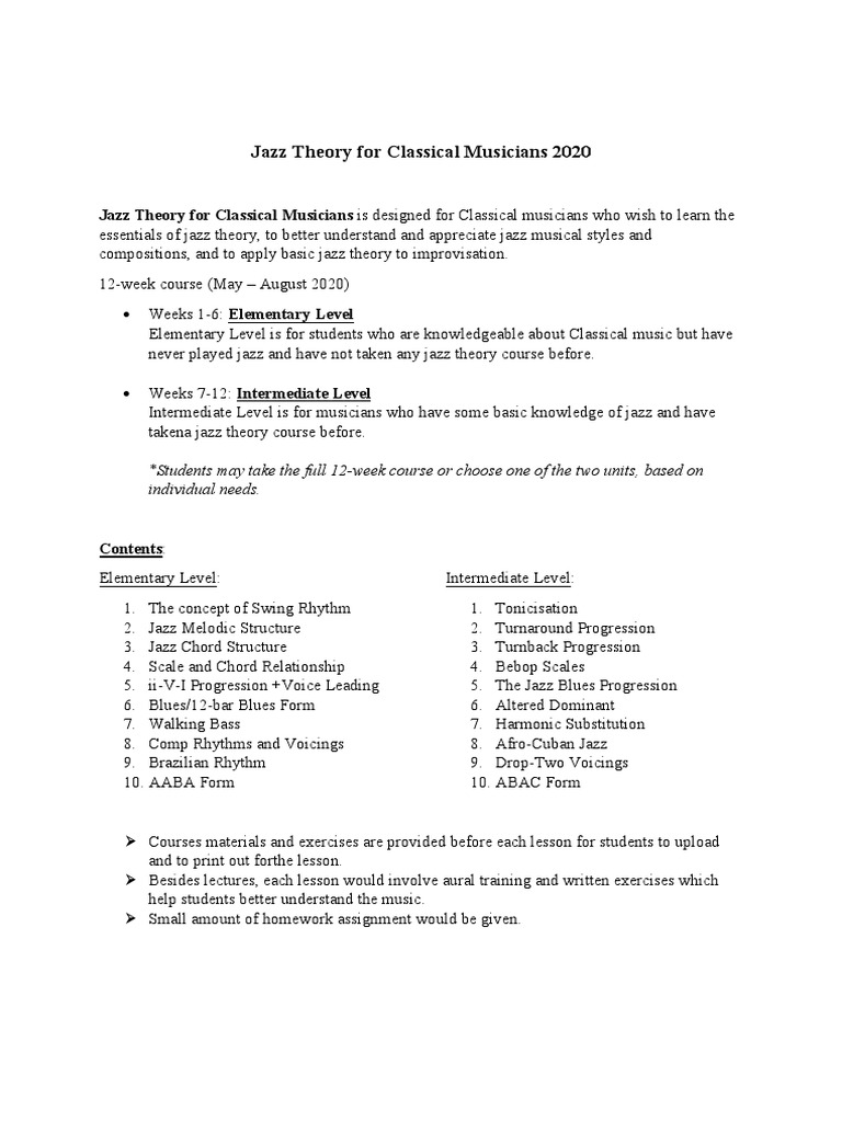 Jazz Theory Course Outline | PDF | Language Arts & Discipline