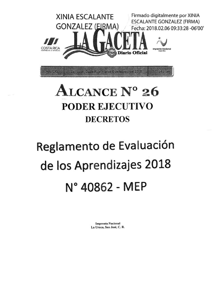 Reglamento de Evaluación de Los Aprendizajes #40862 - MEP 2018 PDF | PDF