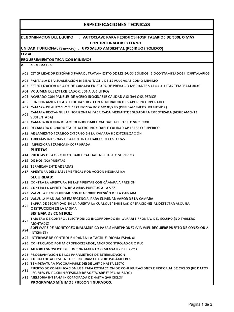 Etts para Autoclave 310 Litros Residuos | PDF | Materiales | Bienes ... Etts para Autoclave 310 Litros Residuos | PDF | Materiales | Bienes ...