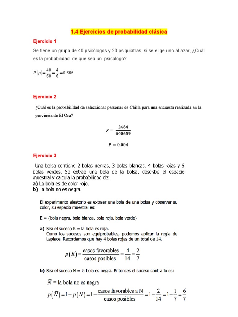 1.4 Ejercicios de Probabilidad Clásica | PDF