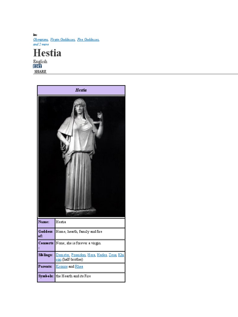 Hestia | PDF | Twelve Olympians | European Mythology